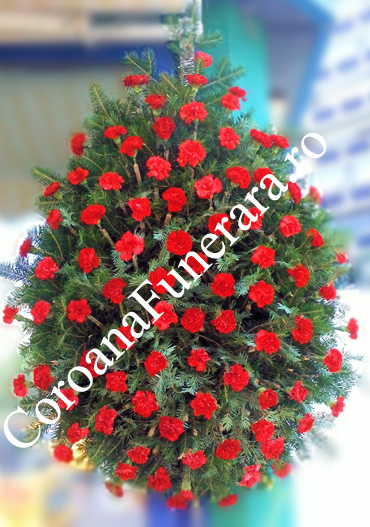 Coroana funerara mare garoafe rosii